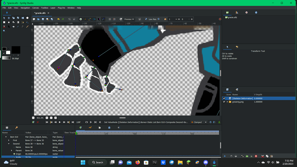 Skeletal deformation issues: are pieces too close to one another? - Synfig related help - Synfig ...